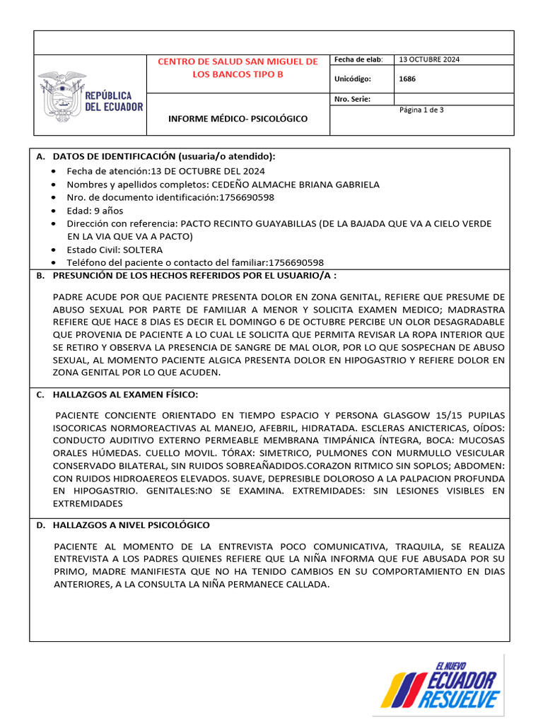 FORMATO INFORME MEDICO CLINICO PSICOLOGICO PCTE BRIANA1-signed | PDF ...