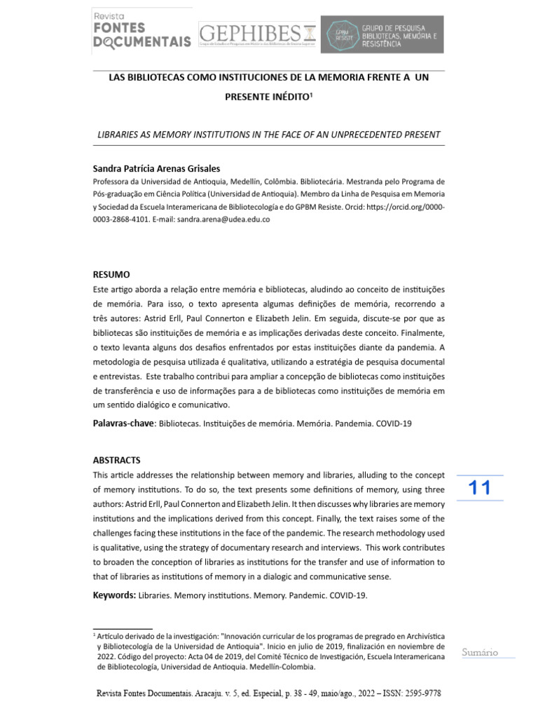 Bibliotecas: Memoria y Desafíos COVID-19 | PDF | Memoria | Sociedad