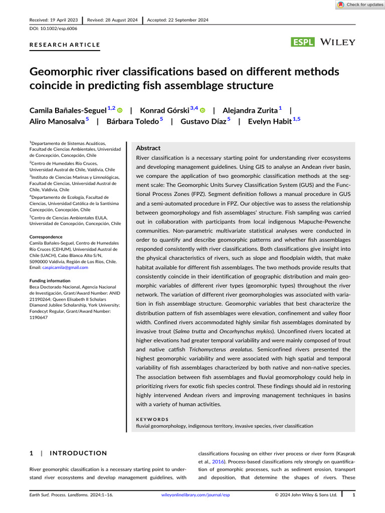 Earth Surf Processes Landf - 2024 - Bañales Seguel - Geomorphic River ...