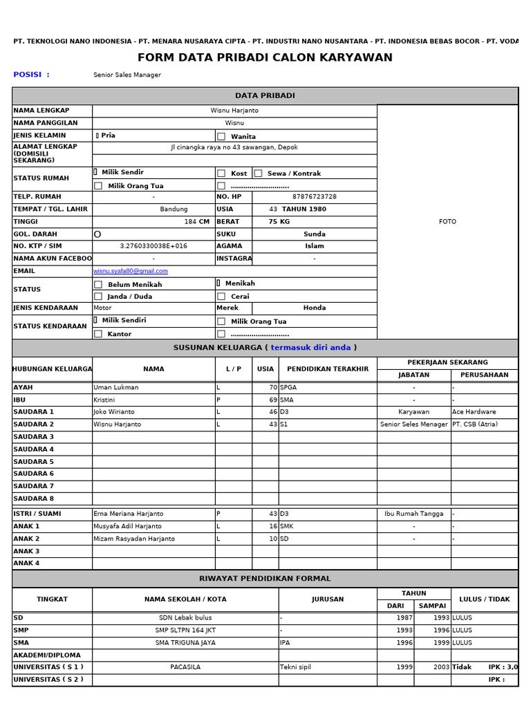 Formulir Data Pribadi Karyawan | PDF