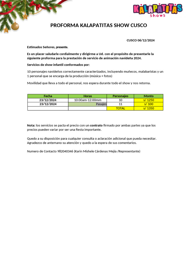 Proforma Kalapatitas Show. | PDF