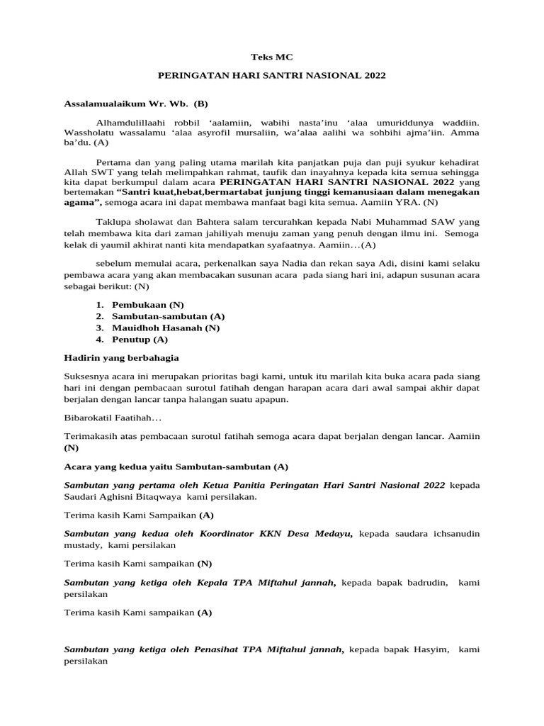 Teks MC PUNCAK HSN 2022 | PDF