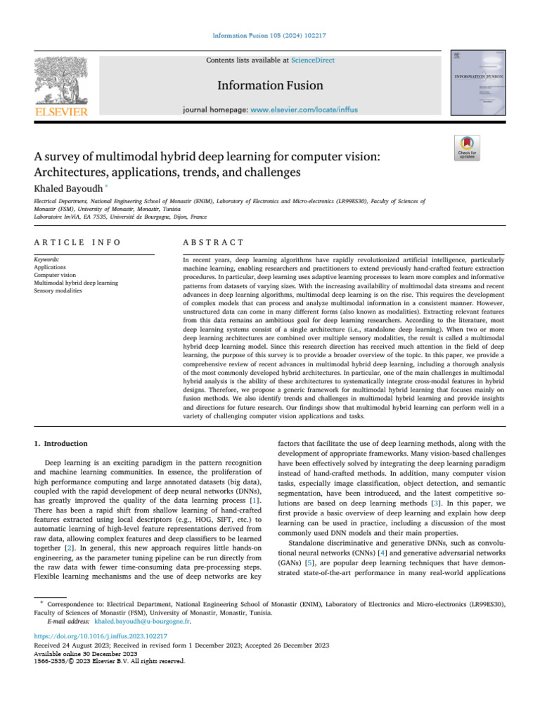 A survey of multimodal hybrid deep learning for computer vision | PDF ...