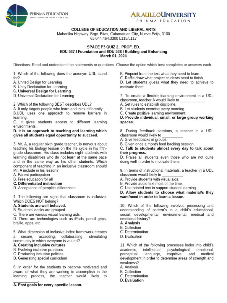 EDU 537 and EDU 538 QUIZ | PDF | Hearing Loss | Literacy
