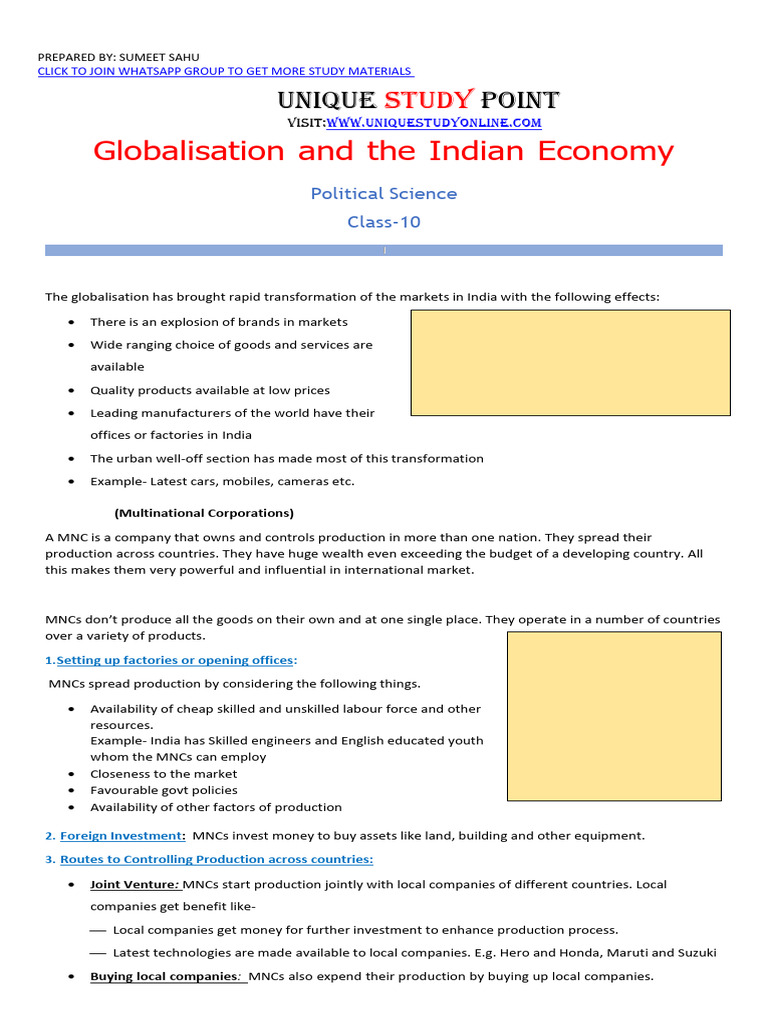 Globalisation and the Indian Economy Notes | PDF | Globalization ...