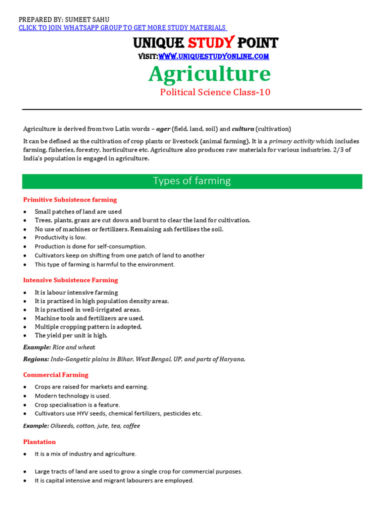 Agriculture Notes | PDF | Agriculture | Rice