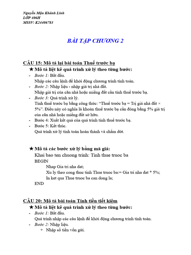 Bai Tap CHUONG 2 - Tu Duy Lap Trinh - K244060783 | PDF