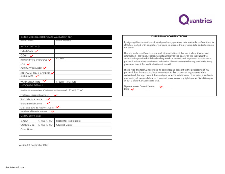 QLINIC-MEDICAL-CERTIFICATE-VALIDATION-SLIP-9.8.2023-1 | PDF | Privacy | Medicine