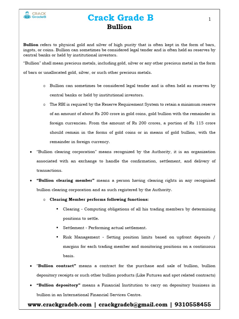 Understanding Bullion Regulations and Trading | PDF | Stocks | Clearing ...