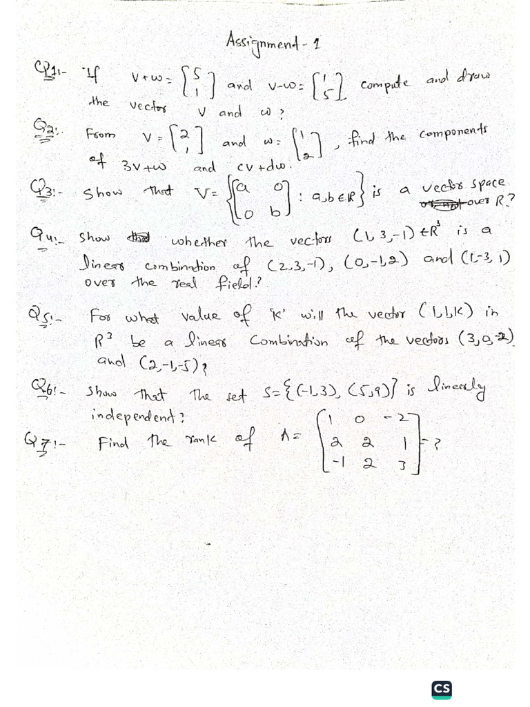 Linear algebra Assignment No 1 | PDF