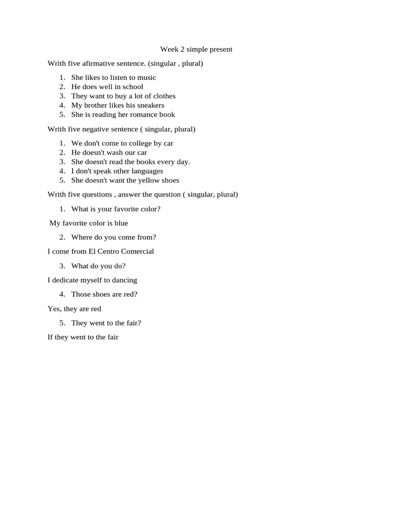 Week 2 Simple Present | PDF