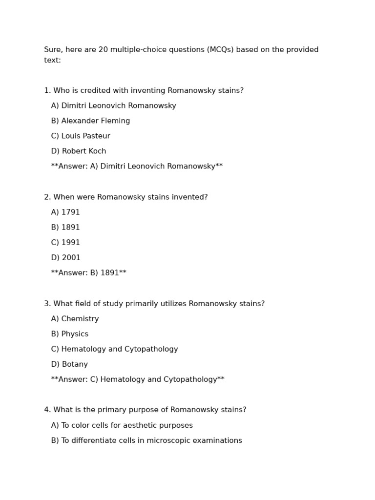 Overview of Romanowsky Stains | PDF | Staining | Microscopy
