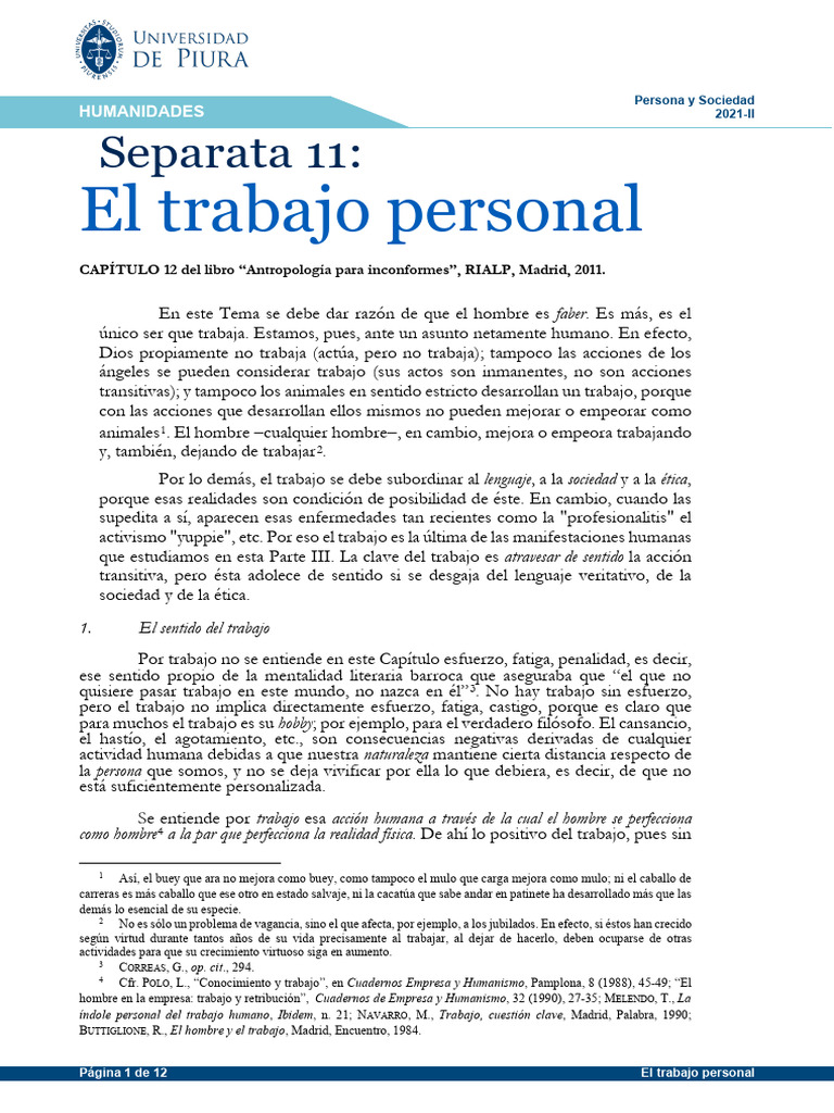9._El_trabajo_personal_JFS_%28A%29 | PDF | Pensamiento | Verdad