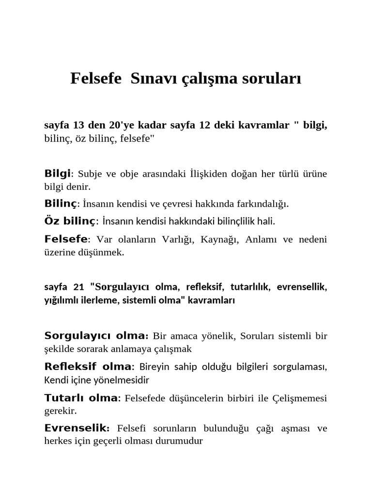 Felsefe Snav Calsma Sorular Ve Cevaplar | PDF