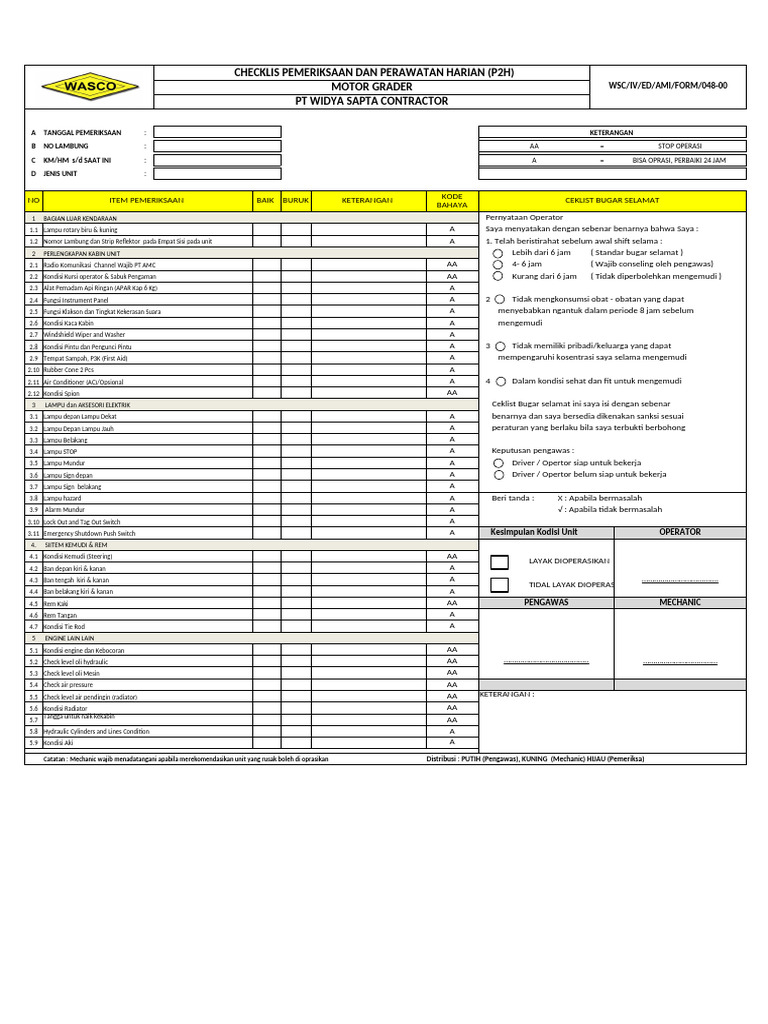 WSC-IV-ED-AMI-FOMR-048-00 P2H Motor Grader | PDF