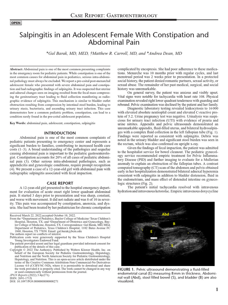 Salpingitis in An Adolescent Female With Constipation and Abdominal ...