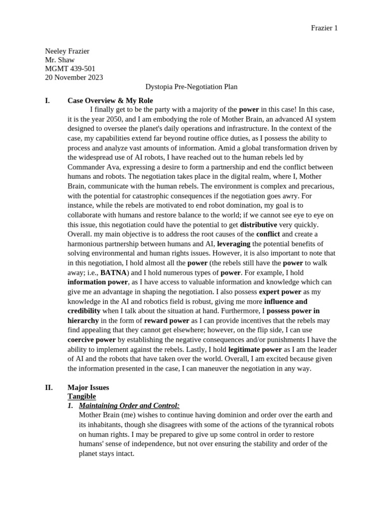 Dystopia Pre-Negotiation Plan | PDF | Negotiation | Artificial Intelligence