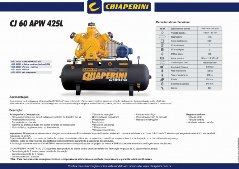 Ficha Tecnica Cj 60 Apw 425l-Chiaperini | PDF