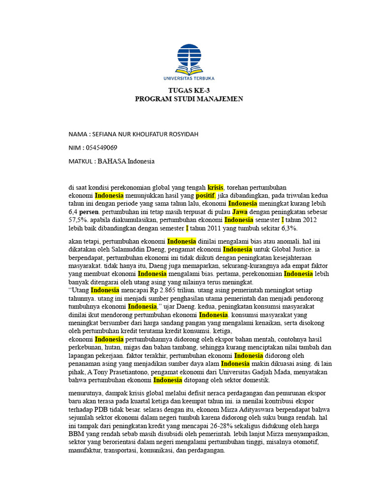 Tugas Ke 3 Bahasa Indonesia | PDF