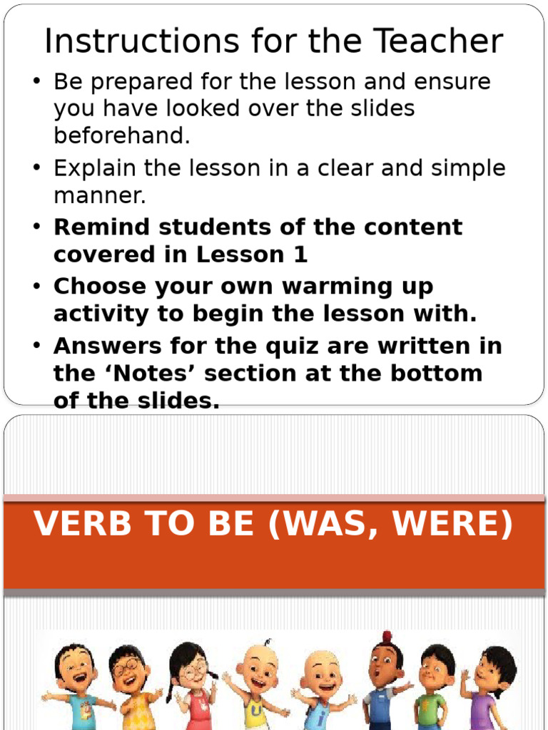 Verb to Be (Was, Were) Lesson 2 | PDF | Adjective | Adverb