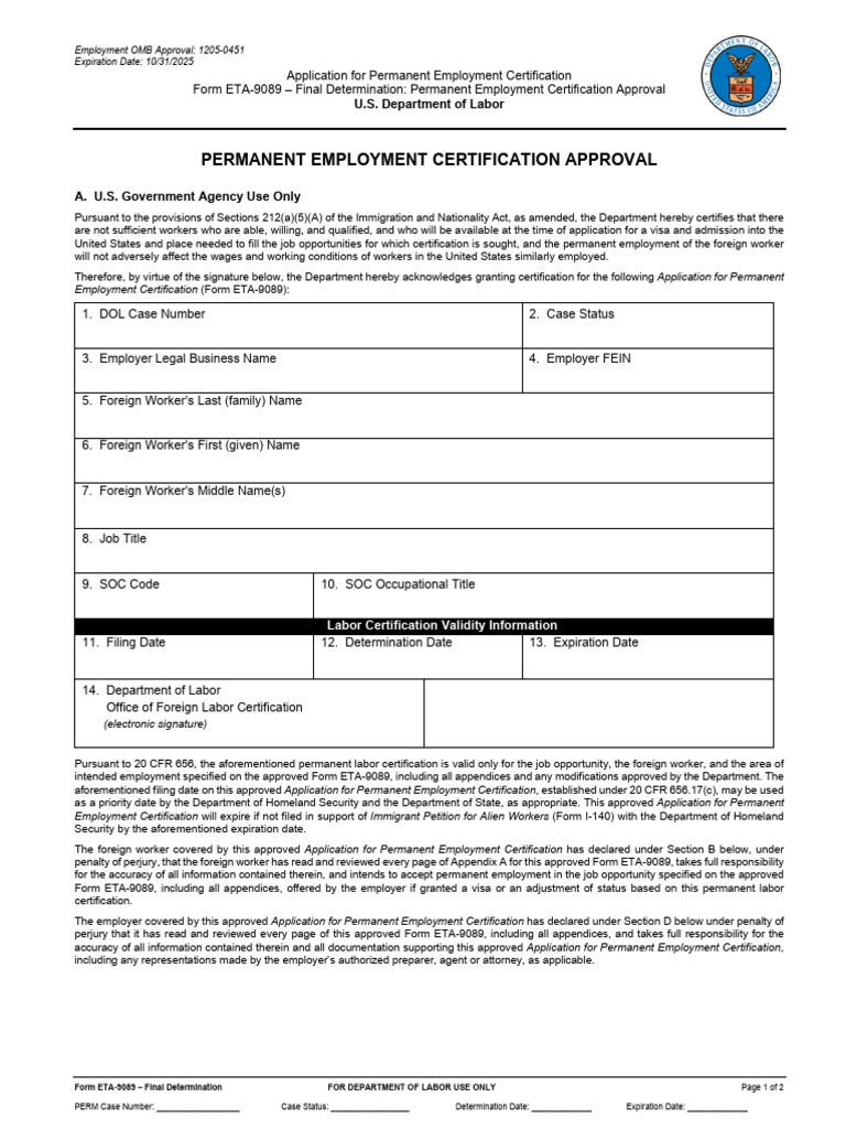 ETA-9089 Final Determination | PDF | Federal Government Of The United ...