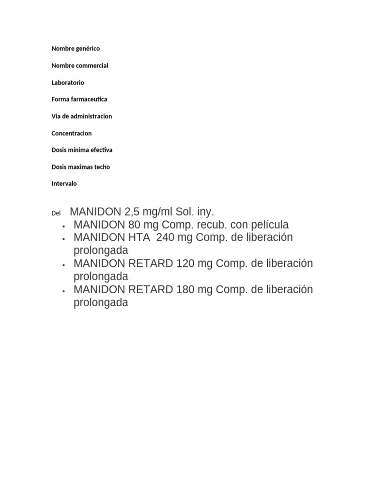 Información de Productos Manidon | PDF
