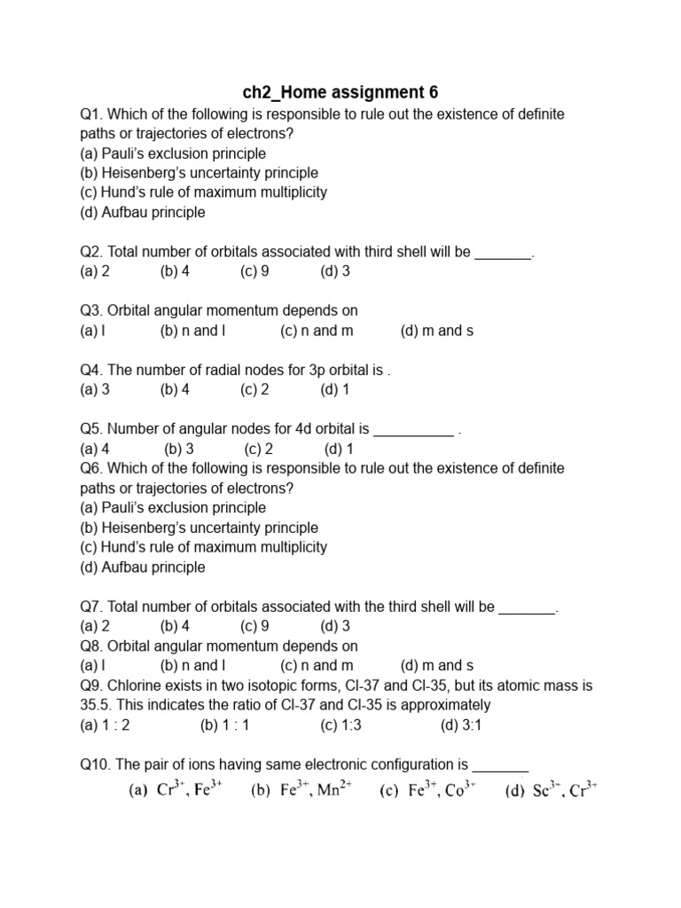 ch2_Home assignment 620241008121357 | PDF | Atomic Orbital | Electron