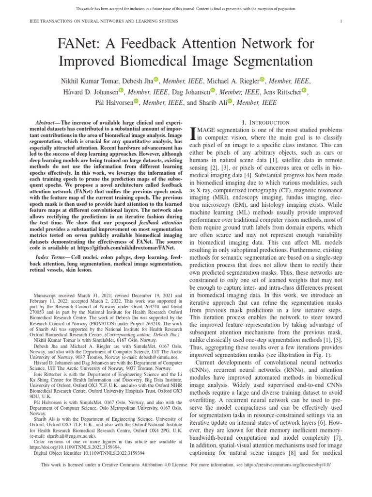 FANet: Enhanced Biomedical Image Segmentation | PDF | Image ...