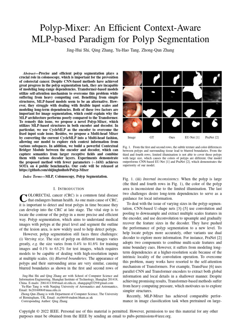 Polyp-Mixer An Efficient Context-Aware MLP-based Paradigm For Polyp Segmentation | PDF | Image ...