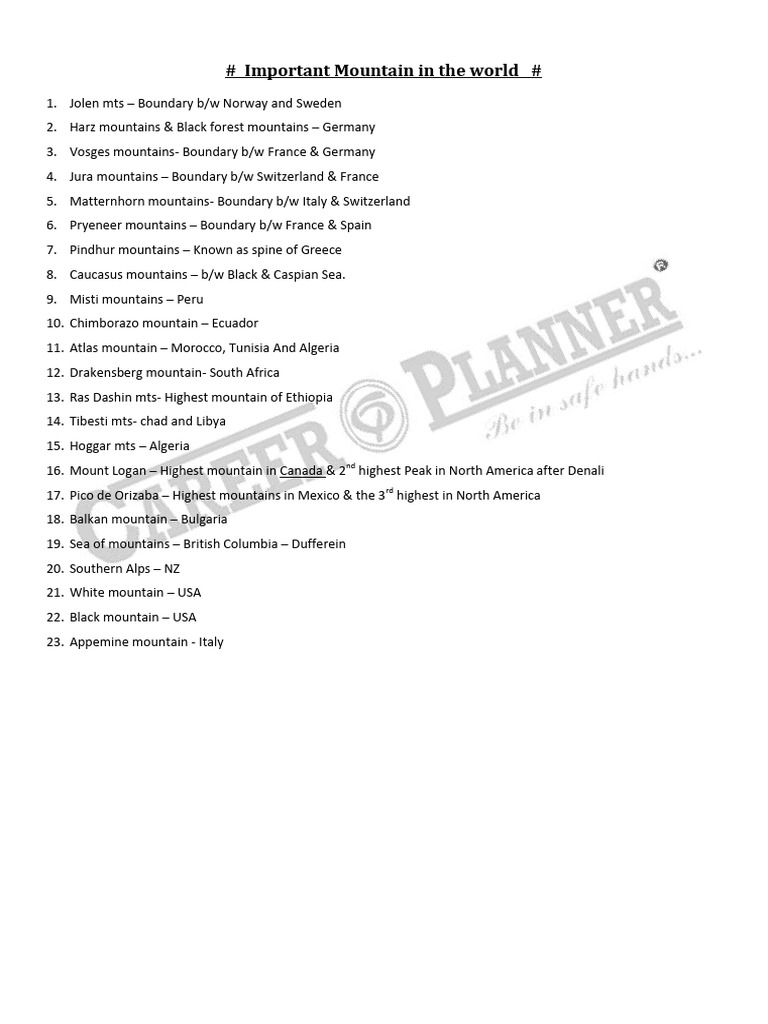 Key Mountain Ranges Worldwide | PDF