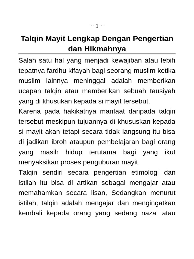BUKU Talqin Mayit Lengkap Dengan Pengertian Dan Hikmahnya | PDF