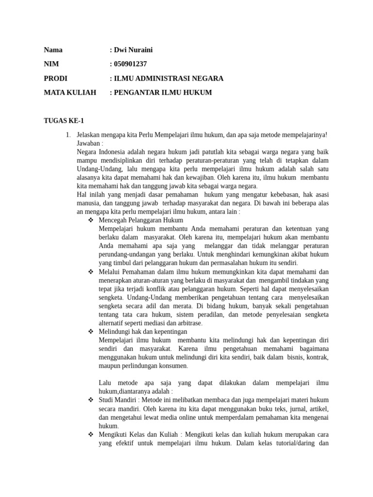 Tugas Tuton 1 Matkul Pengantar Ilmu Hukum | PDF