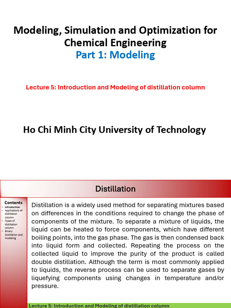 5 - Introduction and Modeling of Distillation Column | PDF | Distillation | Atmosphere