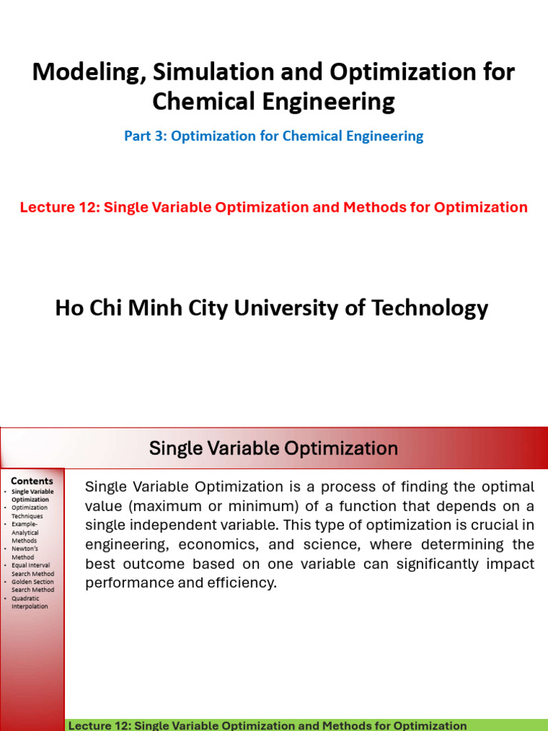 12 - Single Variable Optimization and Methods For Optimization | PDF | Mathematical Optimization ...