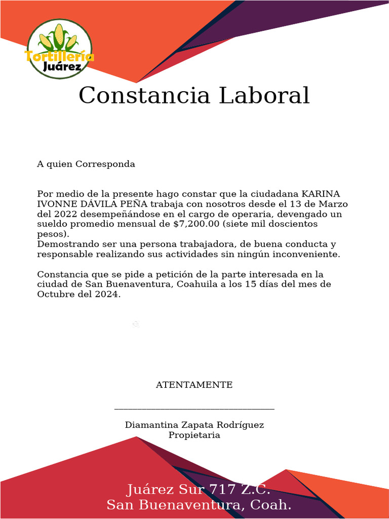 Constancia Laboral membretada hecha po jr | PDF