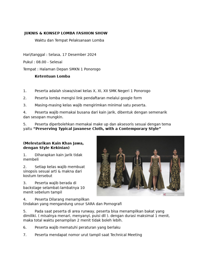 JUKNIS & KONSEP LOMBA FASHION SHOW | PDF
