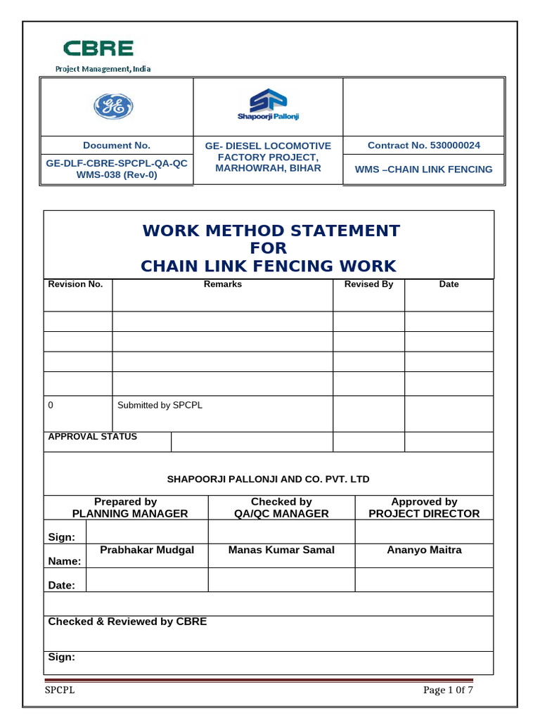 Chain Link Fencing Method Statement | PDF