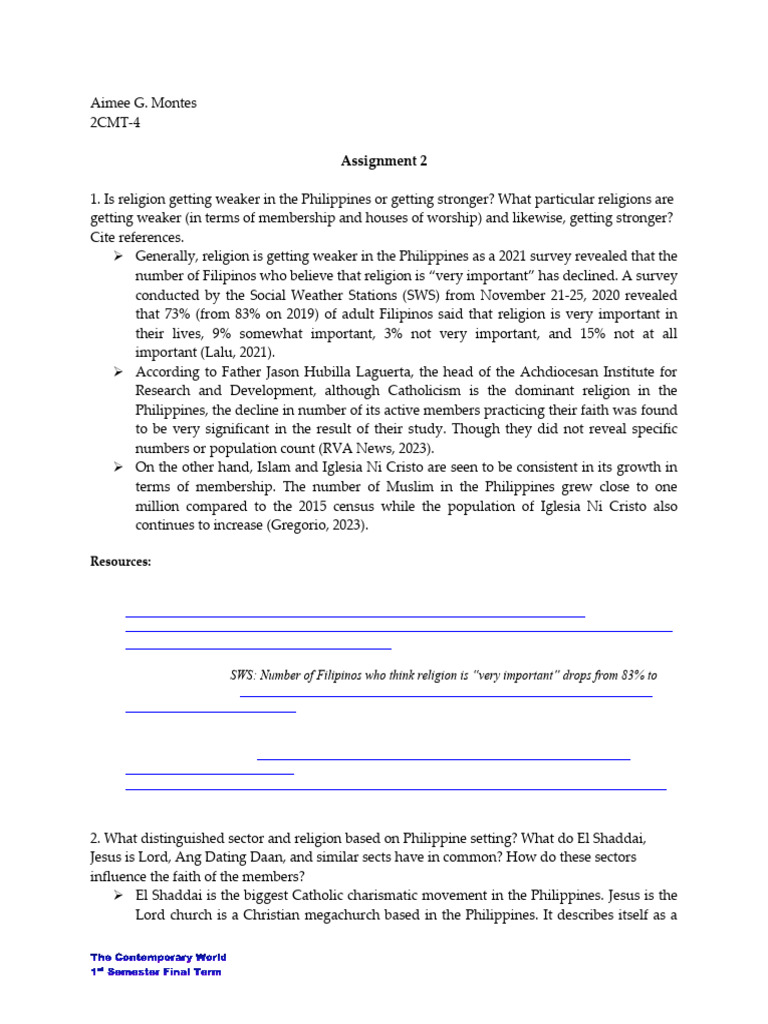 TCW - Finals - Assignment 2 | PDF | Rituals | Spirituality