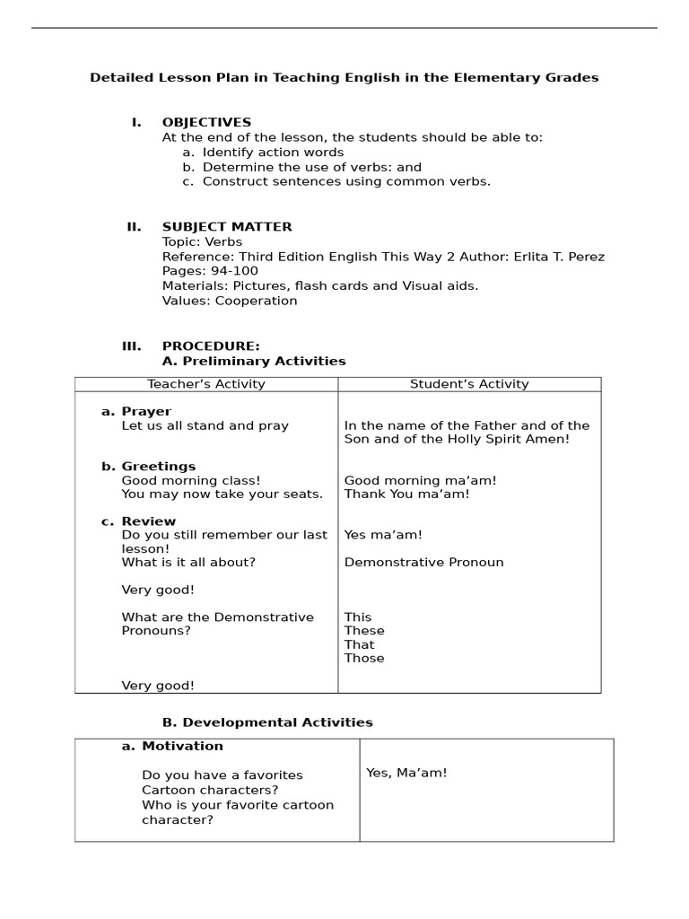 Detailed Lesson Plan in Teaching English in The Elementary Grades | PDF