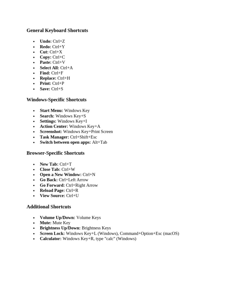 General Keyboard Shortcuts | PDF