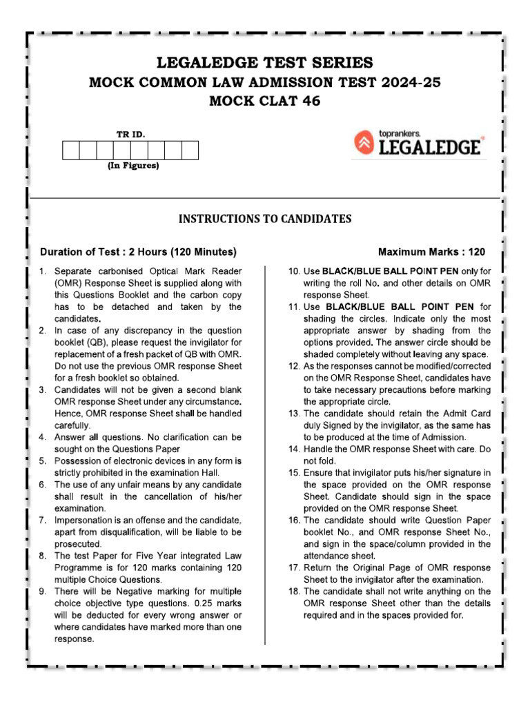 02847b274567c-Mock CLAT 46 Question Paper. | PDF