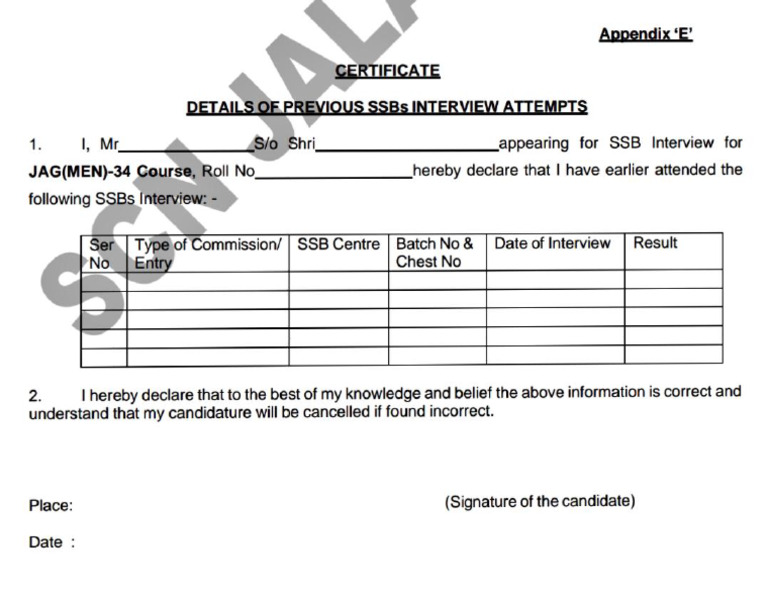 previous ssb jag certificate | PDF