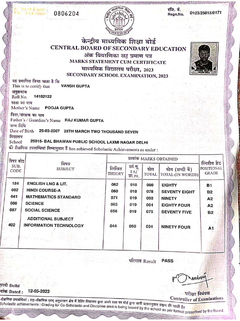Class X Certificate | PDF