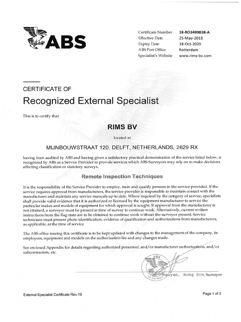 ABS - Certificate | PDF