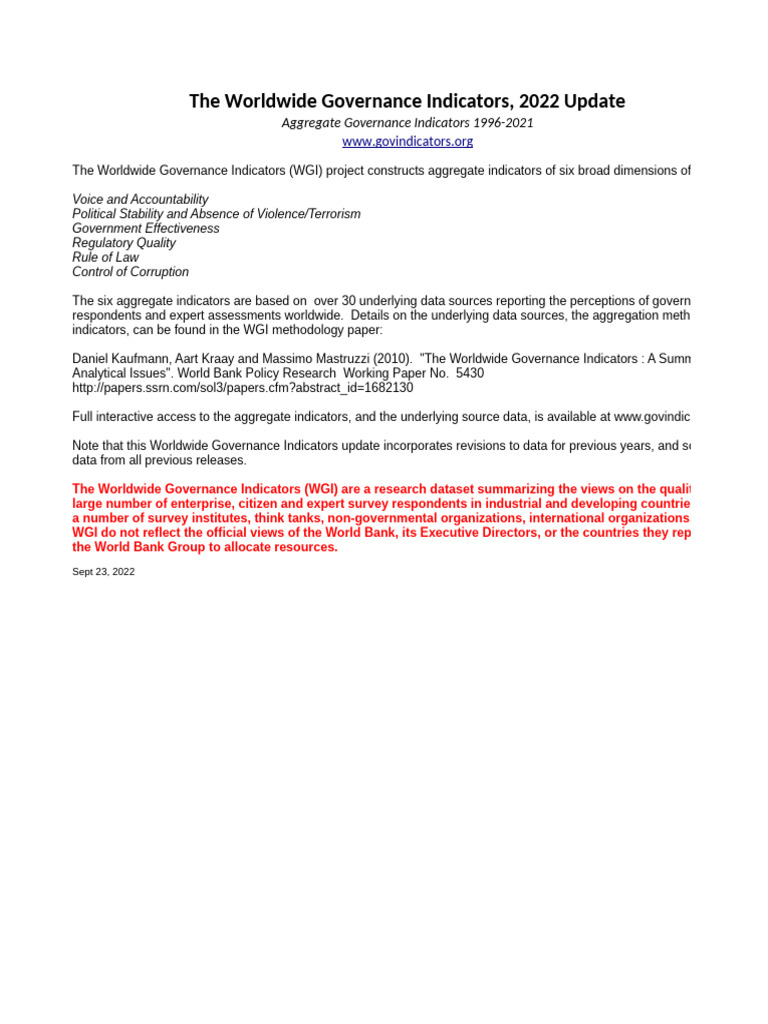 Governance Indicators - World Bank | PDF | Governance | Ethically ...
