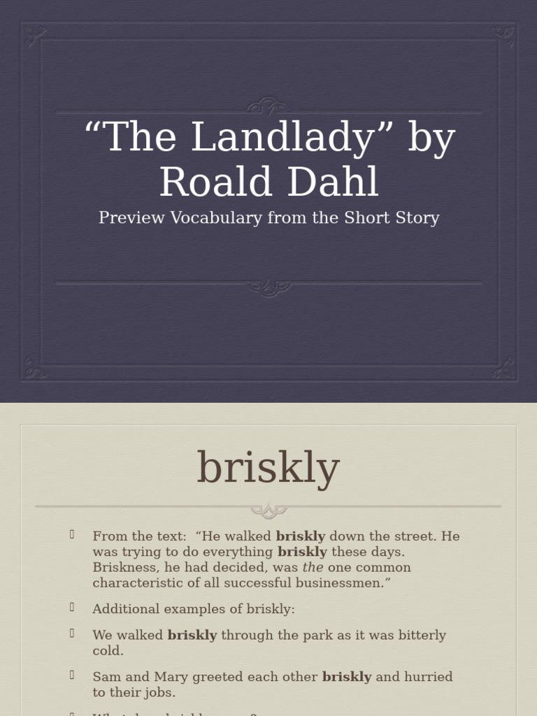 "The Landlady" by Roald Dahl: Preview Vocabulary From The Short Story | PDF
