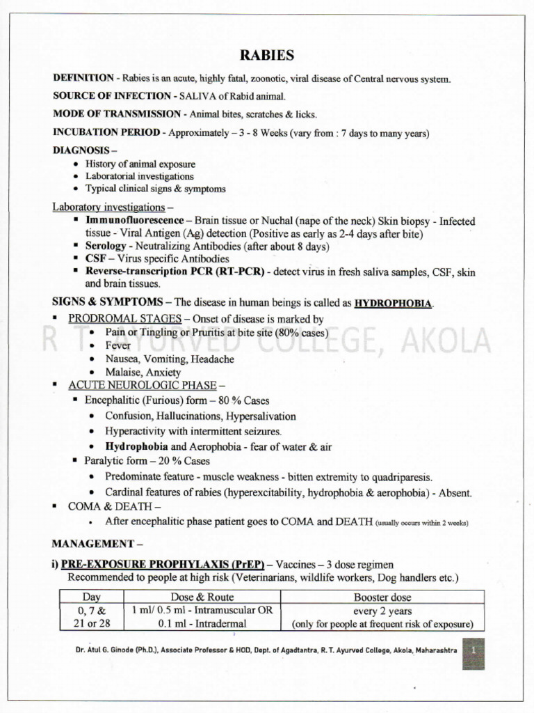 Rabies Short Notes | PDF