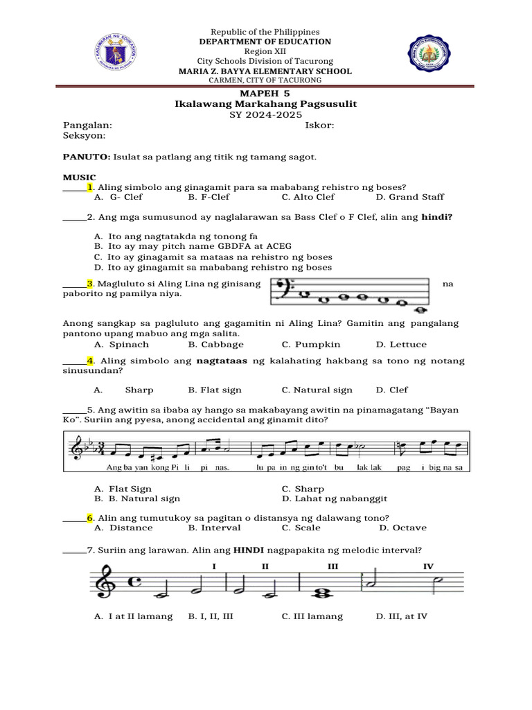 Mapeh 5 - Q2 - PT - New | PDF