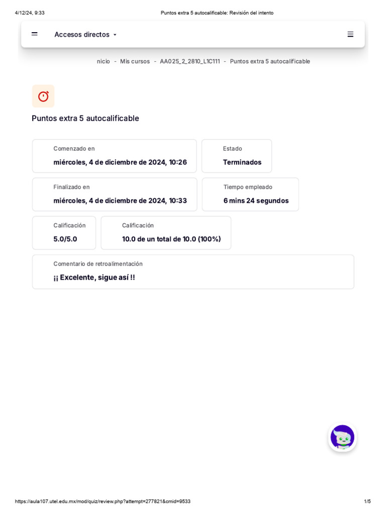 Puntos Extra 5 Autocalificable - Revisión Del Intento 3 | PDF | Informática