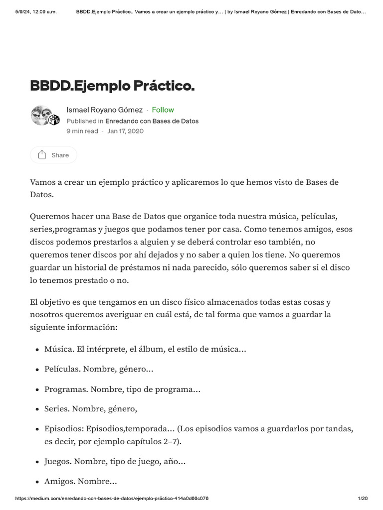 BBDD.ejemplo Práctico.. Vamos a Crear Un Ejemplo Práctico y… _ by Ismael Royano Gómez ...